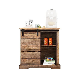 Wonder Comfort Rattan Sideboard Buffet Cabinet with 2 Open Doors, Kitchen Storage Console Table for Living, Dining Room, Bedroom, Entryway, Rustic Brown