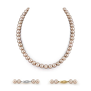 The Pearl Source 14K Gold 7-8mm AAAA Quality Pink Freshwater Cultured Pearl Necklace for Women in 18" Princess Length