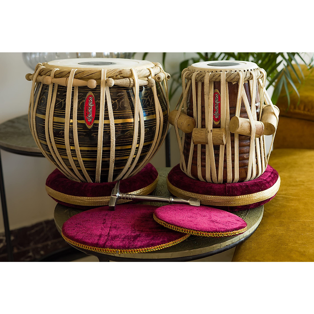 MAHARAJA Tabla Drum Set - Buy 3KG Black Brass Bayan, Finest Dayan, Hammer, Cushions & Cover PDI-EA