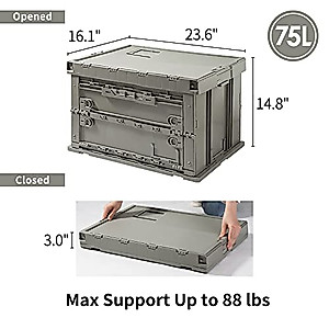 SHIMOYAMA Lidded Home Storage Bin, 75L Storage Bin, Foldable Utility Box for Camping, 20 Gallon Trunk Organizer Car Containers, Celadon Green