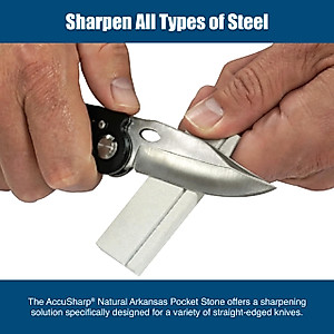 AccuSharp Pocket Stone Sharpener with Pouch, 3 Inch Dual-Sided Sharpening Stone for Knives, Fish Hooks, Camping, Hunting Knives, Restores, Repairs & Hones Blades, Natural