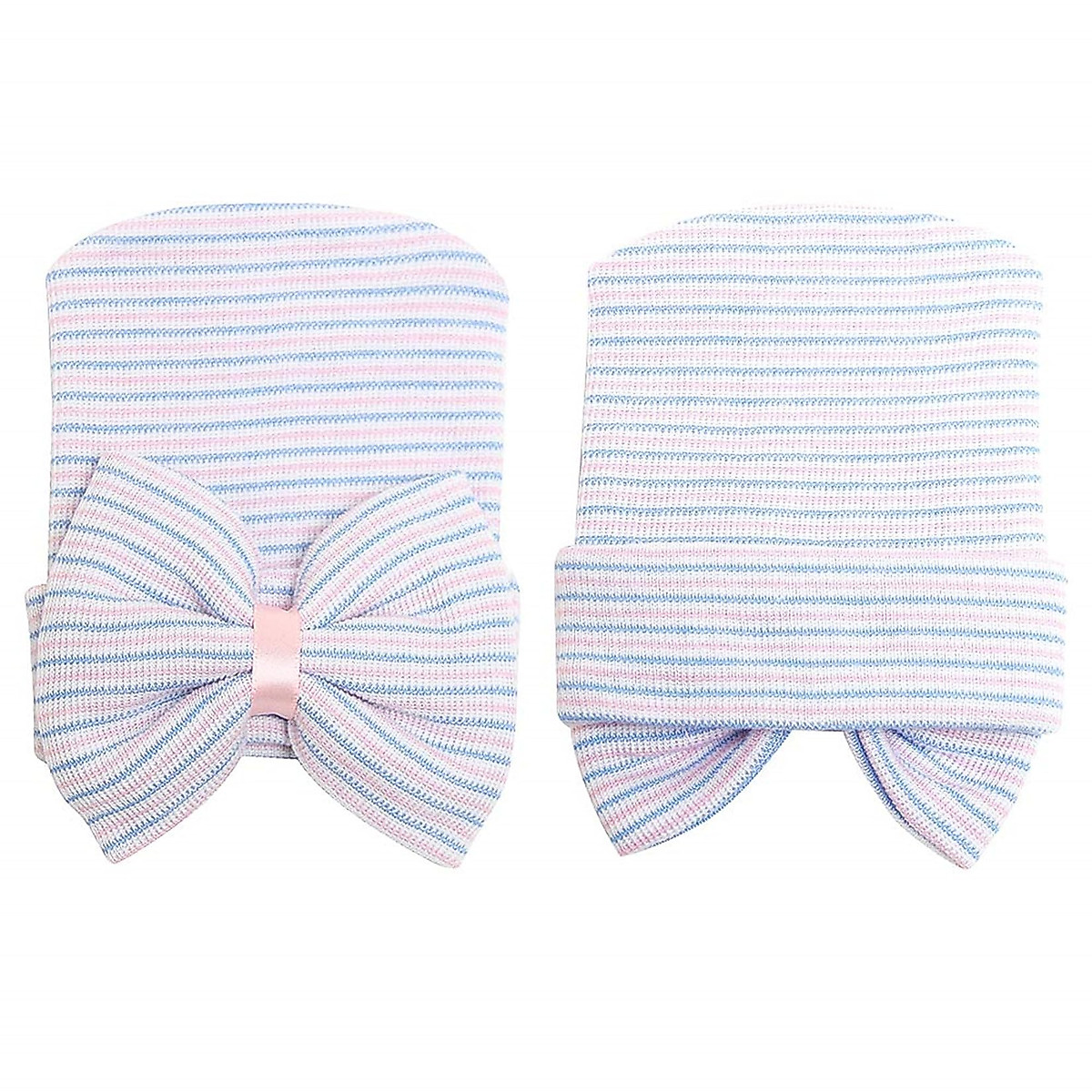 Century Star Newborn Hospital Hat for Girls Infant Baby Hat and Mittens Set with Bow Soft Cute Nursery Beanie Hat Caps Pink white&White&Pink(with Mittens) One Size