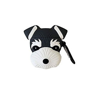 Rertnocnf Compatible with Earbuds Case Airpods 1 & 2, Cute Cartoon Animal Schnauzer Design Wireless Earphone Soft Silicone Anti-Scratch Shockproof Protector Black
