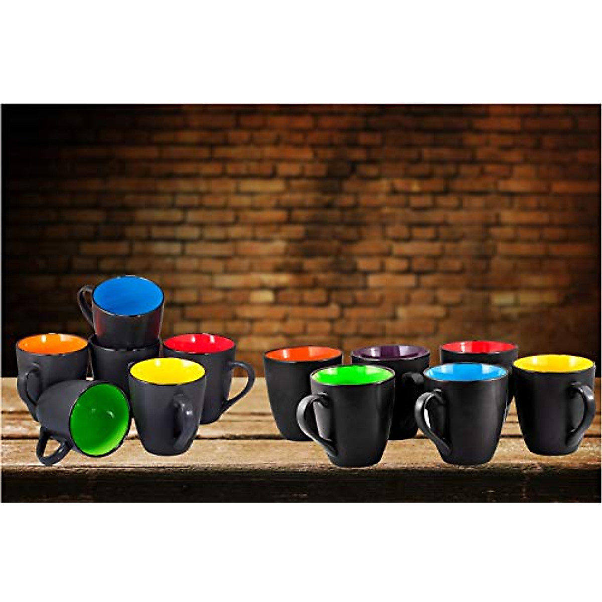 Bruntmor 16 Oz Black Coffee Mugs Set of 6, Large Size Ceramic espresso cups,Microwave safe Coffee Mugs For Your Christmas Gift, Black Coffee, Tea cups