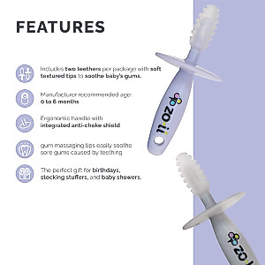 ZoLi Chubby Gummy teether | 2 Pack Baby Teething Relief - Lilac/Grey, BPA Free Teething Stick