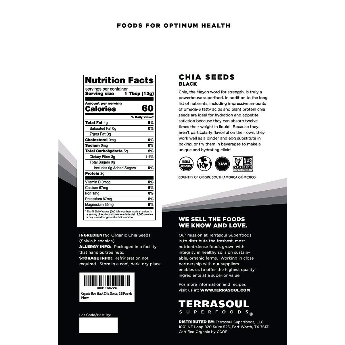 Terrasoul Superfoods Organic Black Chia Seeds, 2.5 Pounds, Nutrient-Packed Superfood for Energy, Puddings, Smoothies, and Baking