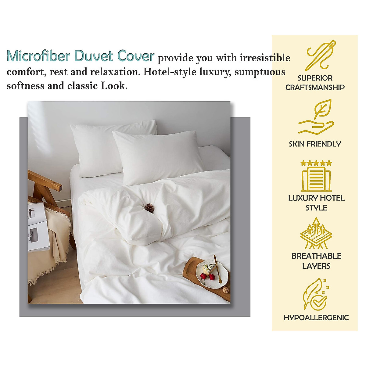 3 Sided Zipper Duvet Cover Set Queen Size White - Soft Microfiber Duvet Cover Set with 3 Sided Zipper Closure, 3 PCS Queen Size Duvet Cover (90"x90") & 2 Pillow Cases(20"x30"), NO Comforter