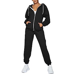 TOLENY Two Piece Workout Sets for Women Hoodie Coat and Jogging Pants Sweatsuit Outfits Black L