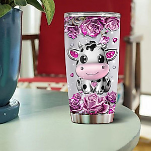 WONWIX Personalized Cow Cup Tumbler Funny Coffee Travel Mug Gifts For Women Cows Lovers Jewelry Birthday Christmas Valentine Mothers Day 20oz Stainless Steel Tumblers With Lids