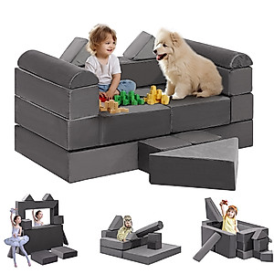 TITIMO 12Pcs Kids Modular Play Couch, Kids Sofa Couch Toddler Couch, Convertible Foam Couch Play Set for Creative Child, Kids Furniture for Playroom