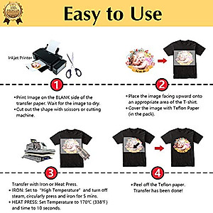 TransOurDream Tru-Iron on Heat Transfer Paper for Dark Fabric (20 Sheets, 8.5x11") T Shirt Transfers Paper for Inkjet Printer Printable Heat Transfer Vinyl for T-Shirts (TOD-7)