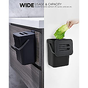 MONGTINGLU Countertop Compost Bin - 1.3 Gallons Hanging Small Trash Can with Lid for Kitchen Bathroom, Under Sink Kitchen Trash Can, Indoor Counter Compost Bucket with Lid, 5L(Black)