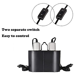 Dual Reptile Light Fixture Terrarium Heat Lamps Deep Lamp Dome Reptiles Lighting Heating Lamp Combo Holder for Iguana,Tortoise,Hamster,Snake,Habitat Independent Control without Bulbs 150w black