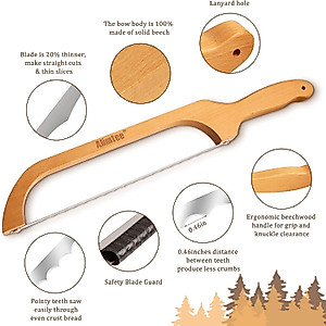 Alimtee Bread Knife for Homemade Bread, 16" Wooden Serrated Bread Slicer Gift for Friends Fiddle Bow Design Easy to Cutting, Sourdough Cutter for Homemade - Premium Stainless Steel