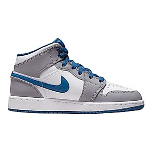 Jordan 1 Mid Grade School Big Kids Cement Grey/White-True Blue DQ8423-014 (us_Footwear_Size_System, Big_Kid, Numeric, Medium, Numeric_7)