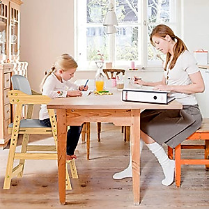 Wooden High Chair for Toddlers, Adjustable Toddler High Chair with High Rebound Waterproof Cushion for Toddlers to Teens，Toddler Dining Chair with Steps for Kids Dining, Studying, Step Tool (Grey)