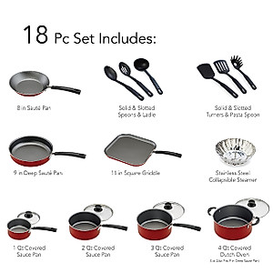 18-Piece Tramontina PrimaWare Nonstick Cookware Set, (Red)