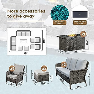 Yechen 9 Pieces Outdoor Patio Furniture, PE Rattan Wicker Conversation Set with 44" 55000BTU Fire Pit Table Sectional Sofa Sets, Patio Conversation Sets for Yard, Pool, Beige