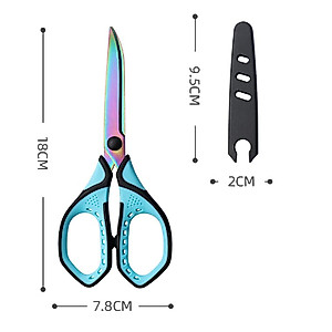 Colorful Titanium Non-Stick Scissors with Cover/Cap, All Purpose Fabric Sewing Scissors Office Craft Scissors SoftGrip Sharp Shears Cutter for Home School Supplies (Blue & Rainbow)