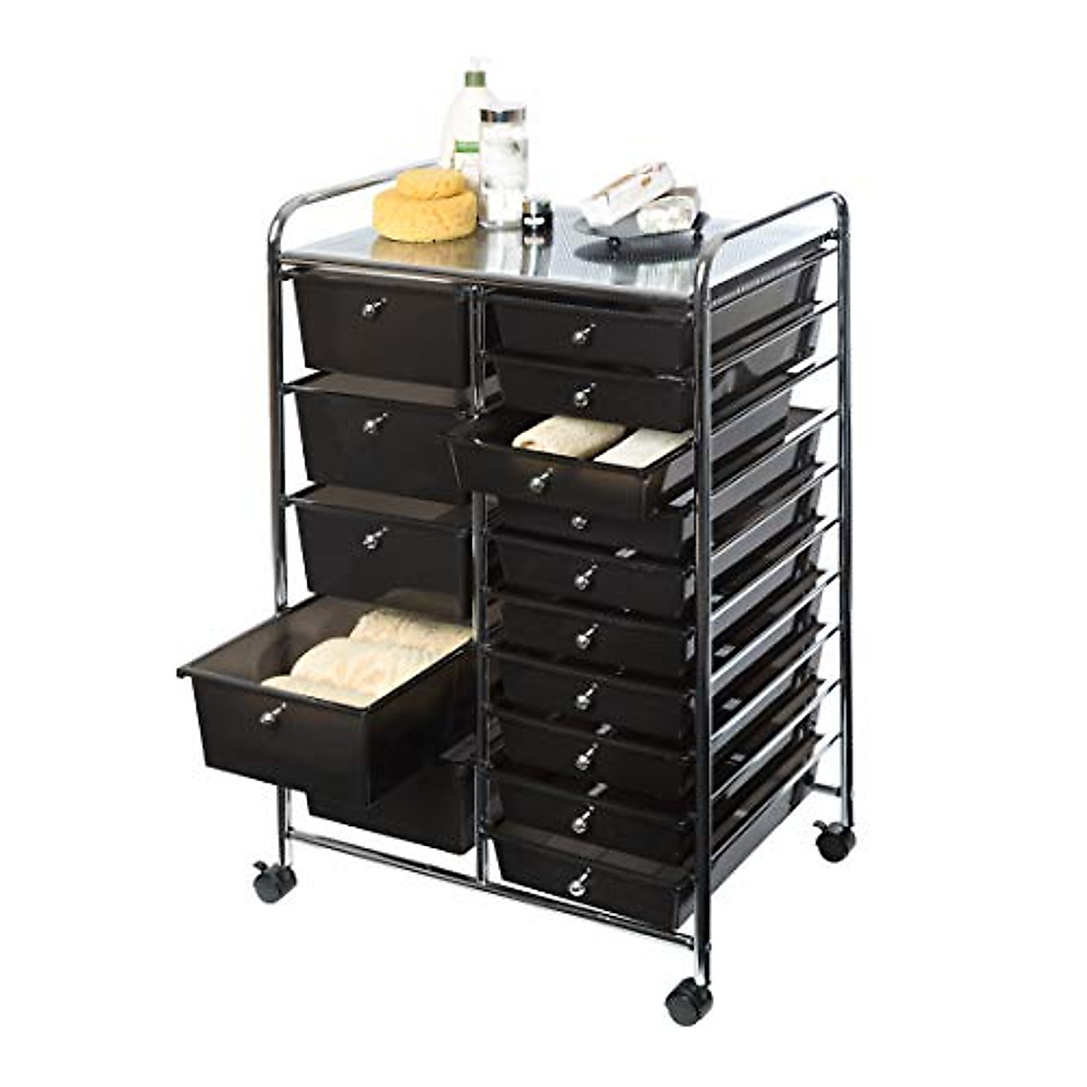 Seville Classics Rolling Utility Organizer Storage Cart , for Home Office, School, Classroom, Scrapbook, Hobby, Craft, 15 Drawer, Black