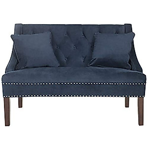 Safavieh Home Collection Zoey Navy Blue and Espresso Velvet Settee