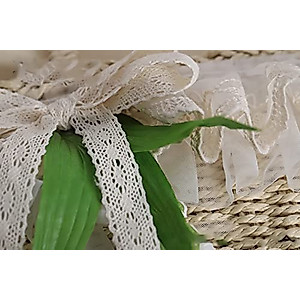 GK-O Mori Girls Handmade Straw Bag Handbag Basket Woven Bag Sweet Knit Lolita Lace Bag Summer Rattan bag (White)