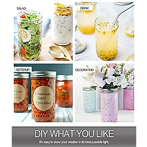 VERONES Wide Mouth Mason Jars 22 oz, 22 OZ Mason Jars Canning Jars Jelly Jars With Wide Mouth Lids, Ideal for Jam, Honey, Wedding Favors, Shower Favors, 6 PACK,EXTRA 6 Lids with Straw Hole