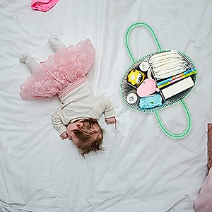 LittleXplorer Baby Diaper Caddy Organizer - 3 Pockets for Nursery Items - Portable Diaper Storage Tote Bag for Changing Table and Car - Boy Girl Travelling Caddy - Rope Design 100% Cotton (Turquoise)