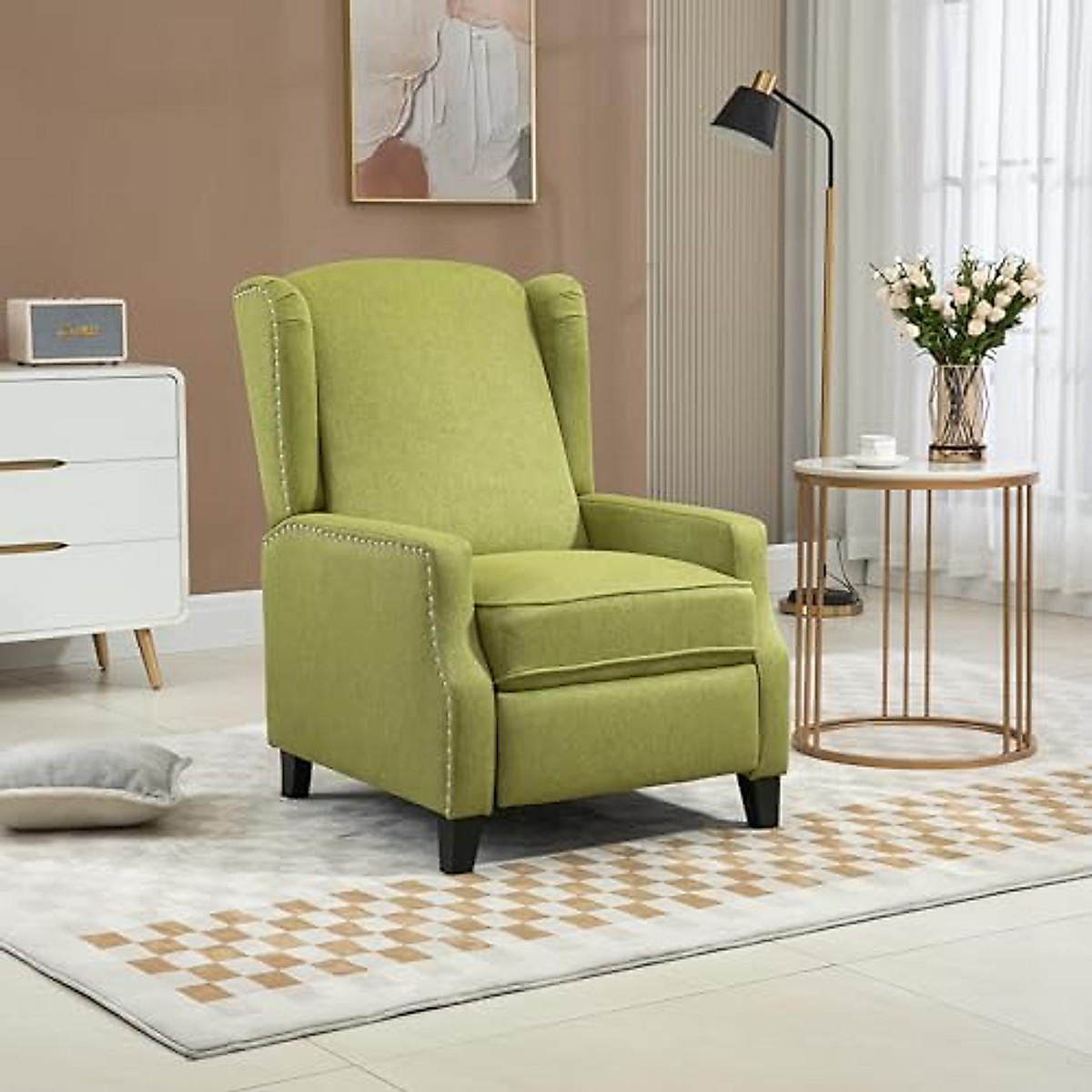 Kakotito Modern Upholstered Leisure Chair, Recliner Accent Chair with Lumbar Support for Living Room and Bedroom (Olive Green)