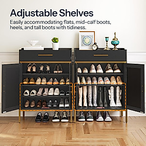 HOOBRO Shoe Storage Cabinet, Narrow Shoe Cabinet, Shoe Cabinet Storage for Entryway, Freestanding Shoe Organizer Cabinet, Shoe Rack Cabinet with Adjustable Shelves, Gold and Black DB14SC01