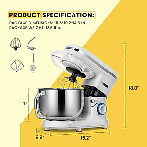 VIVOHOME Stand Mixer, 660W 10 Speed 6 Quart Tilt-Head Kitchen Electric Food Mixer with Beater, Dough Hook, Wire Whip and Egg Separator, Silver
