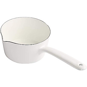 Scizorito 1.2L Enamel Milk Pan, Nonstick Milk Pot with Pour Spouts, Even Heat Conduction, Easy to Cook and Clean, Enamel Pot for Home Kitchen or Restaurant White