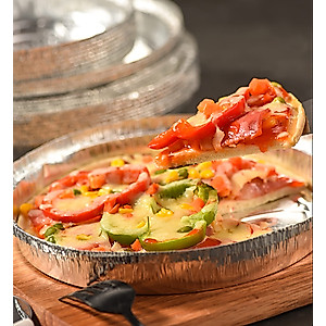 Frcctre 45 Pack 13 Inch Round Aluminum Foil Pans, Heavy Duty Disposable Round Tin Foil Pans Pizza Pans for Baking, Cooking, Storage, Roasting, Reheating - Freezer & Oven Safe