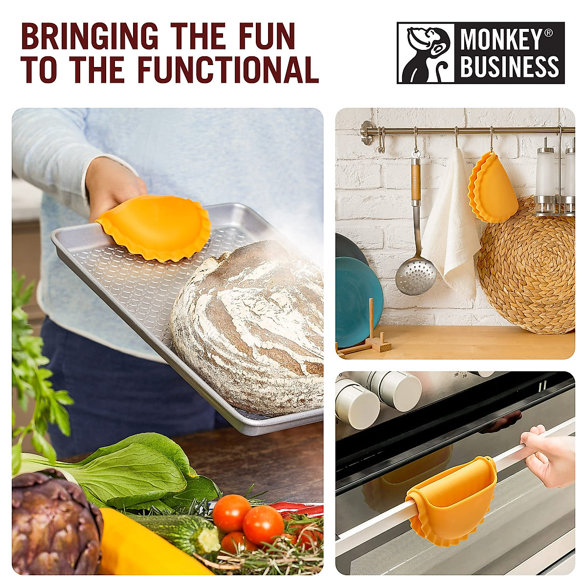 Monkey Business Mezzelune Shaped Oven Mitt - Essential Baking Supplies, Durable Pot Holder for Kitchen, Heat Resistant Silicone Kitchen Essentials