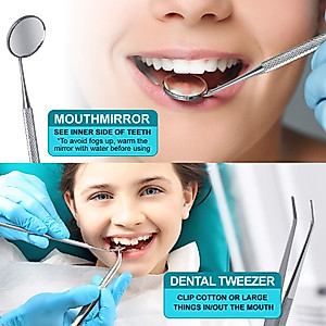 Dental Tools, 6 Pack Teeth Cleaning Tools Stainless Steel Dental Scraper, Pick Hygiene Set with Mouth Mirror, Tweezer for Dentist, Personal Using, Pets - Teeth Cleaning Kit - Dental Cleaning Kit