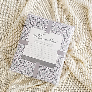 KaceMoo King Sheet Set 4PC Printed Sheets Beige Floral Pattern Boho Sheets Cooling Deep Pocket Microfibe Bed Sheet King Size, Luxury, Soft, Breathable, Hypoallergenic, Wrinkle Free for Kids Room, Dorm