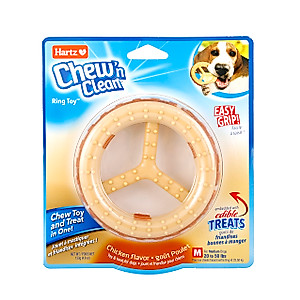 Hartz Chew ‘n Clean Chew Toy and Treat in One Chicken Flavored Ring Dog Toy, Medium