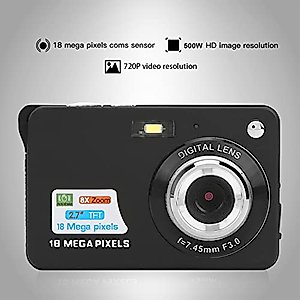 Vifemify 8X Zoom Card Digital Camera 5 MP 2.7in Display Maximum Support 32GB Memory Card Builtin Microphone Mini Digital Camera (Black)