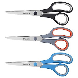Scissors, Dushco 8.5 Inch Multipurpose Scissors Bulk Set of 3 Pack, Ultra Durable and Sharp 2.5mm Thick Scissors for Office Home School Sewing Fabric Craft Supplies, Soft Comfort-Grip Right/Left Hand
