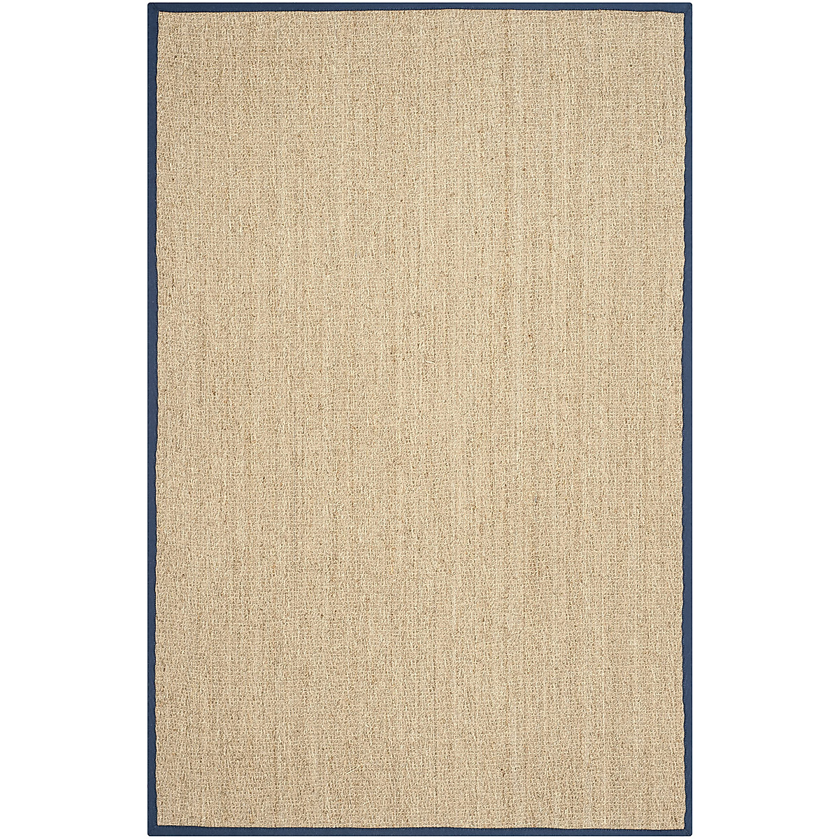 SAFAVIEH Natural Fiber Collection Area Rug - 6' x 9', Natural & Blue, Border Herringbone Seagrass Design, Easy Care, Ideal for High Traffic Areas in Living Room, Bedroom (NF115E)