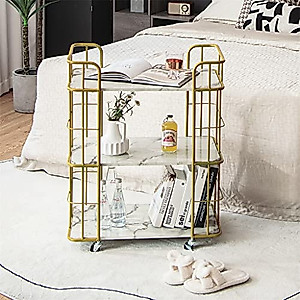 JYDQM Kitchen Shelf Wheels Trolley Bathroom Gap Rack Sundries Storage 3-Tier Storage Utility Cart Gold Rolling