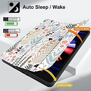 DONGKE Case Compatible with iPad 10.2 Inch 2021 2020 2019 iPad 9th/8th/7th Generation with Pencil Holder, Slim Stand Protective Case with Soft TPU Back, Auto Sleep/Wake Cover, Cute Florals