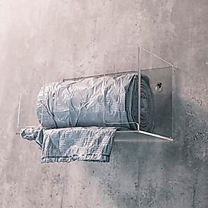 SEANADO Trash Bag Dispenser Roll Holder, Wall Mount Acrylic Kitchen Organizer Storage Box Holder for Garbage Bag Grocery Bag Plastic Shopping Bag Roll Container (10.4 x 5.5 x 5.5 inches)