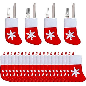 24 Packs Christmas Dinner Table Decorations, Mini Snowflake Tableware Holders, Christmas Socks Decoration Xmas Candy Pouch Bag Socks Stockings Knife Spoon Fork Bag for Christmas Party Decoration Gifts
