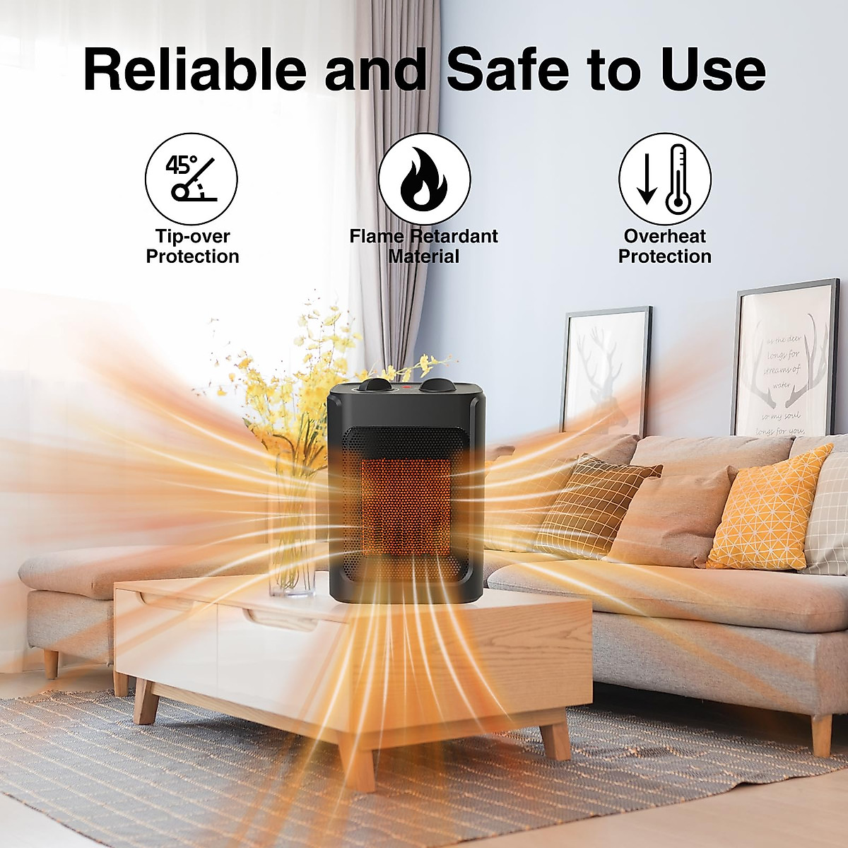 JNDRO Portable Electric Space Heater - 1500W/750W Quiet Ceramic mini Heater Fan with Thermostat, Heat Up 200 Square Feet for Room Office Desk Indoor Use