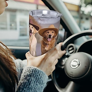 Golden Retriever Dogs Puppies 20oz Stainless Steel Tumbler With Lid And Straw, Double Wall Vacuum Insulated Coffee Mug Travel Cups Leak-Proof Lid For Hot And Cold Drinks, Metal Straws And Brush