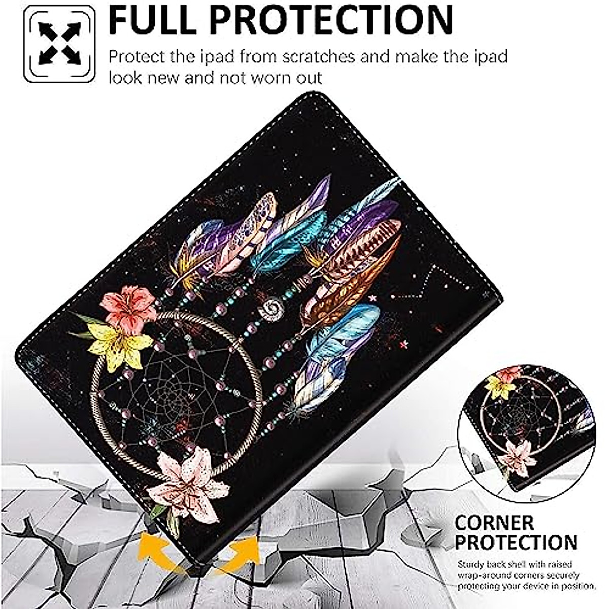 Case for iPad 10.2 9th / 8th / 7th Generation (2021/2020/2019 Model) 10.2 Inch, iPad Air 3 Case/10.5 Inch Pro, Multi-Angle Smart Stand Cover Auto Sleep/Wake，Colorful Dream Catcher