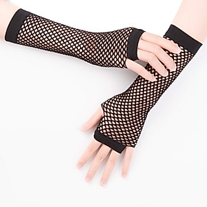 SAVITA Black Long Fishnet Gloves for 80s Costume Evening Party Supplies (Pack of 2)