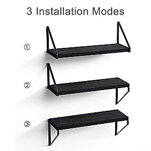 Love-KANKEI Floating Shelves,Rustic Shelves Wall Mounted Set of 3, Wall Storage Shelves for Living Room, Bedroom, Kitchen Black