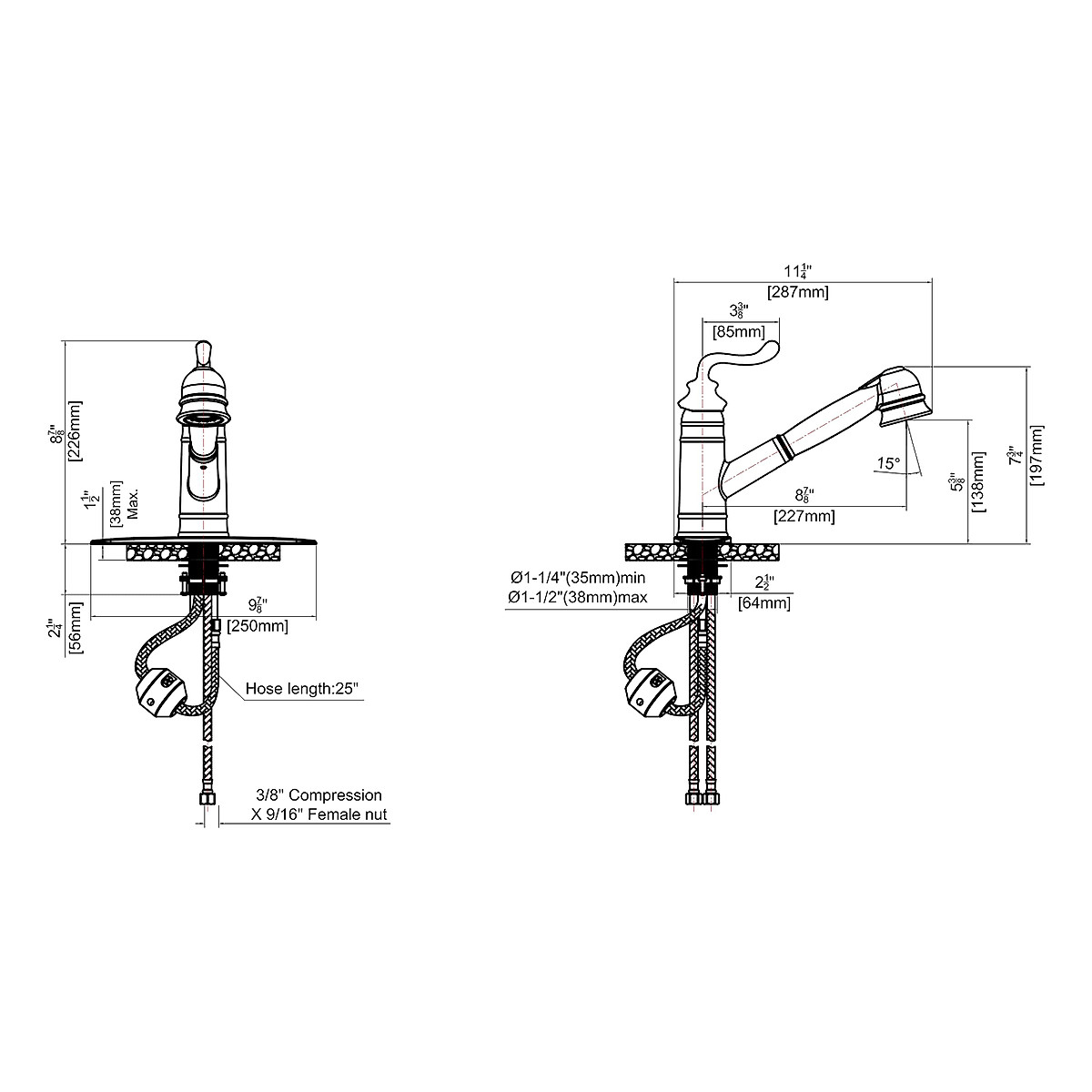 Derengge Brushed Gold Kitchen Faucet,Single Handle Kitchen Sink Faucet Pull Out Sprayer Kitchen Sink Faucet with Deck Plate, 1 Hole or 3 Hole Installation,F-825-BG